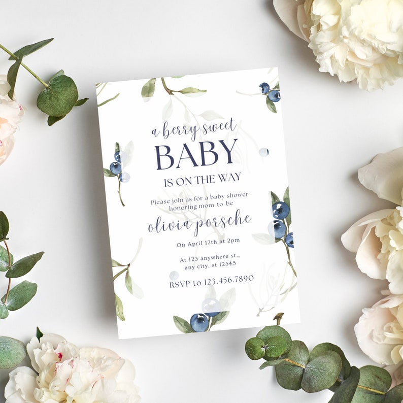 Blueberry Baby Shower Invitation Editable Template Berry - Etsy