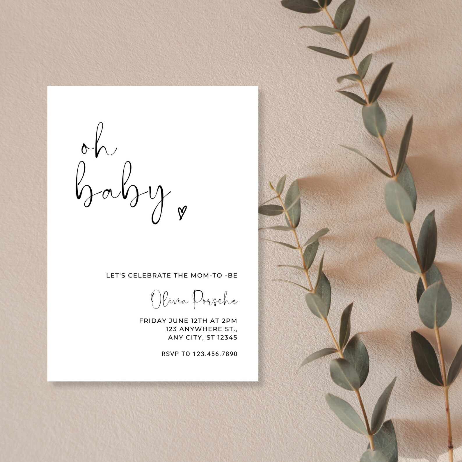 Baby Shower Template, Oh Baby Invitation, Minimalist Editable Card - Etsy