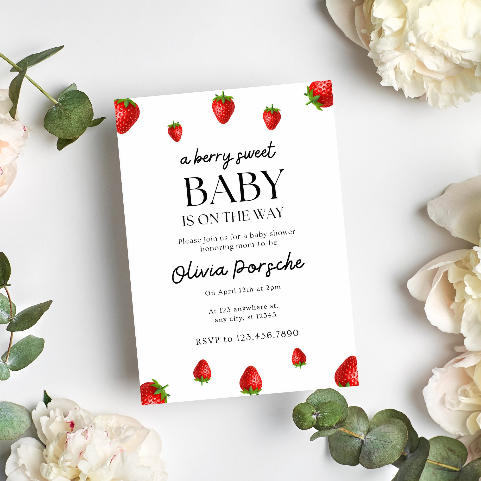 Berry Sweet Baby on the Way Strawberry Themed Baby Shower Invitation ...