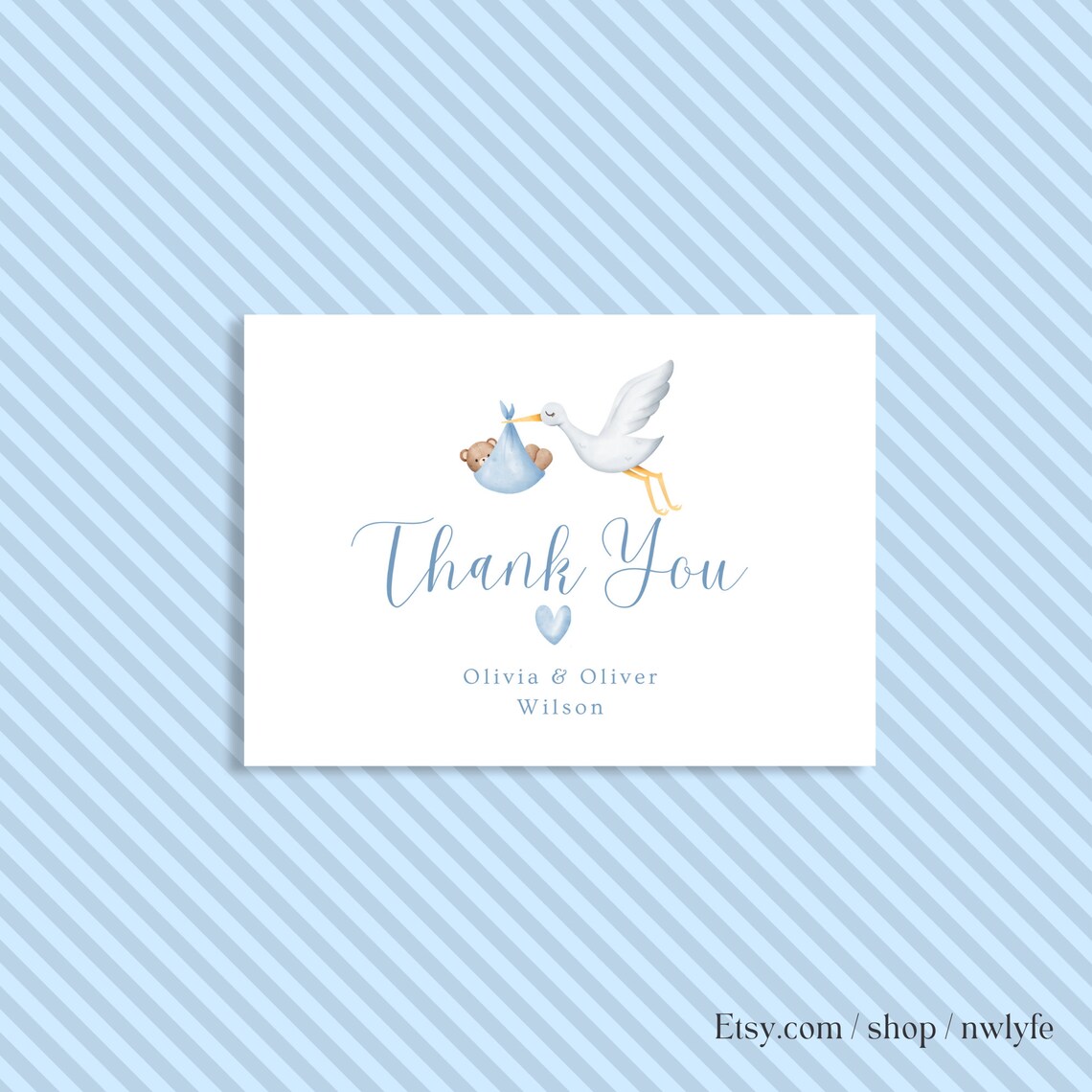 Editable Blue Thank You Card Baby Shower Template Instant Download - Etsy