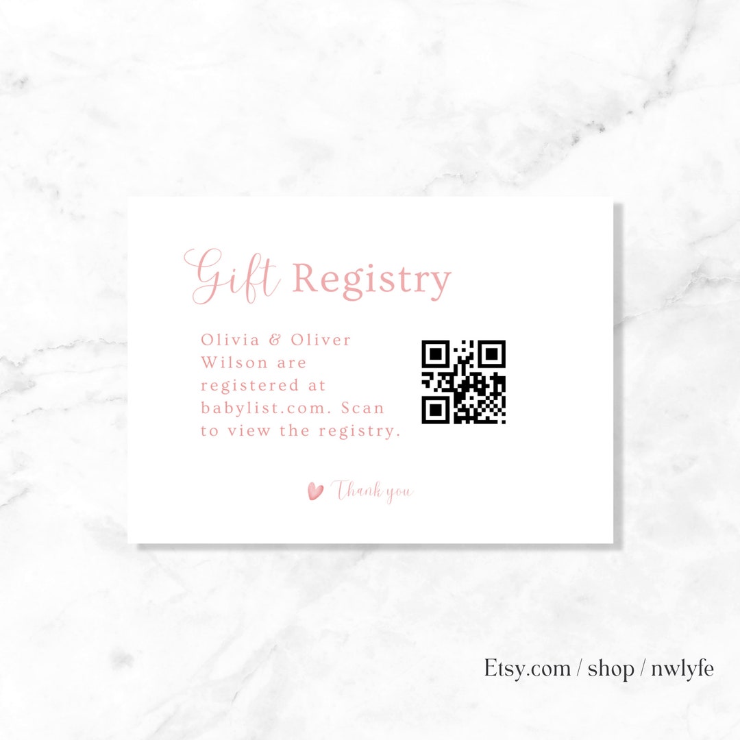 QR Code Registry, Digital Download, Pink Baby Shower Insert, Modern ...