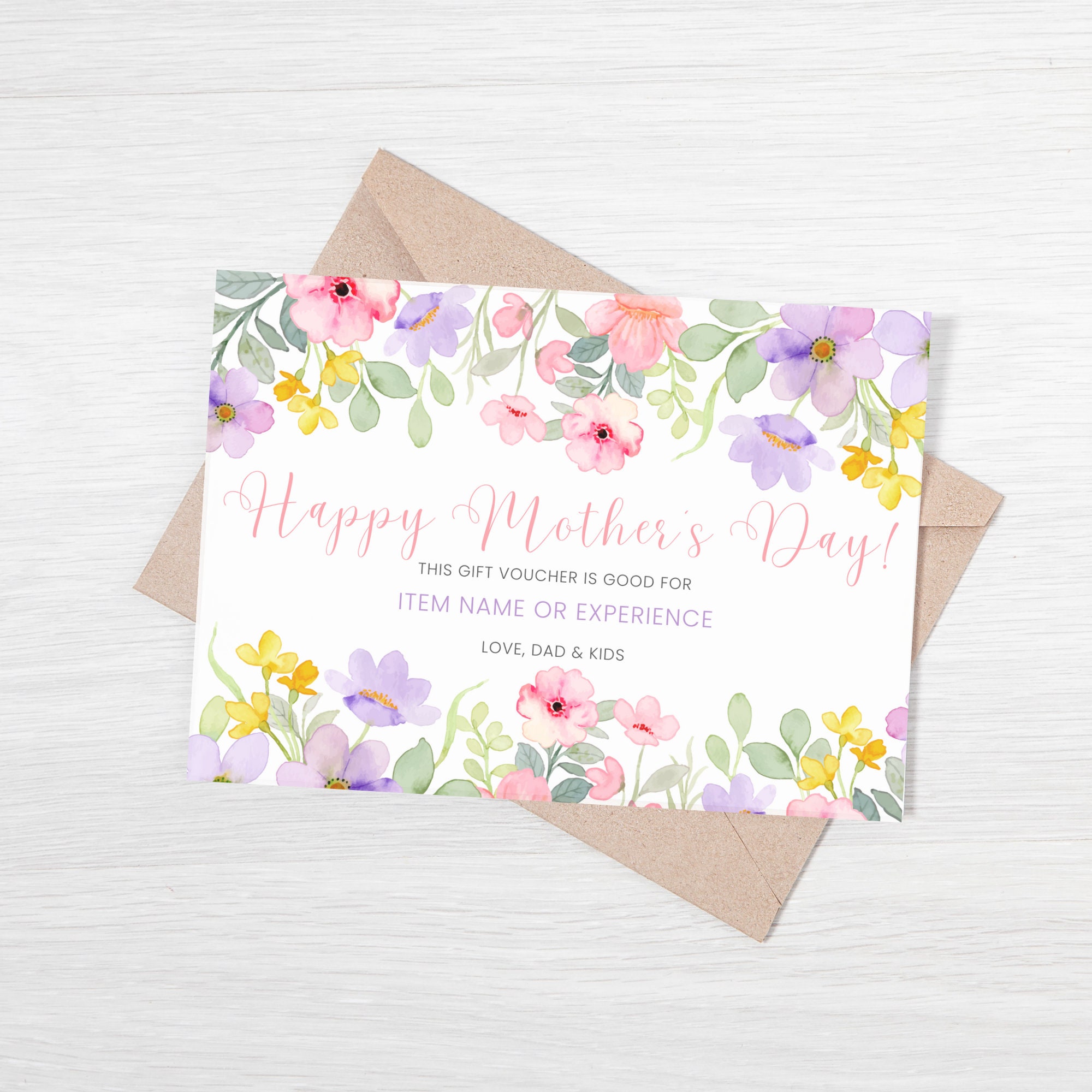 Mother's Day Gift Certificate Template, Event Experience Coupon, Floral ...