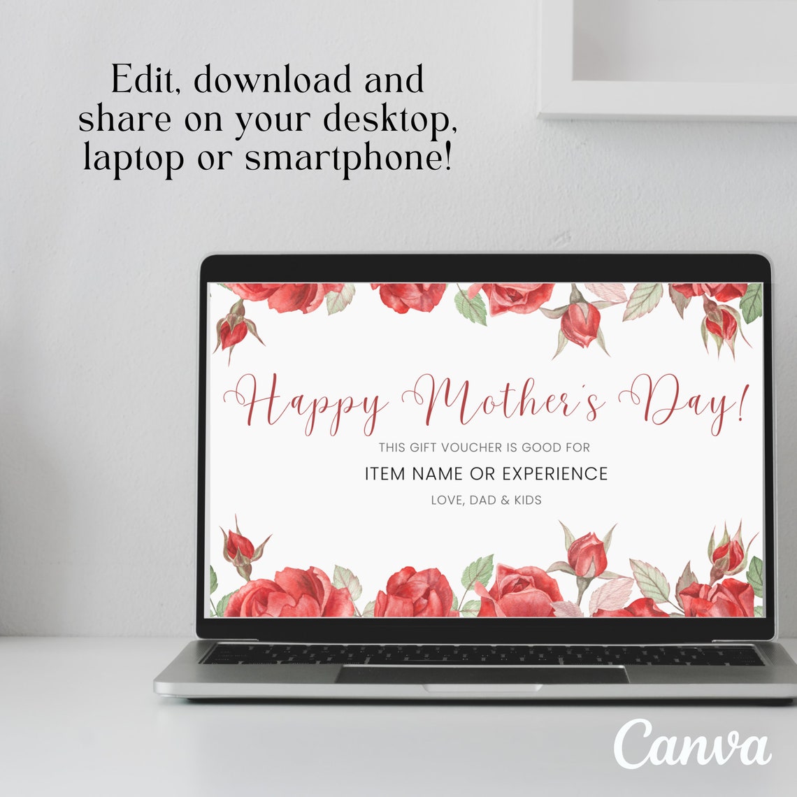 Mother's Day Gift Certificate Template, Event Experience Coupon, Red ...
