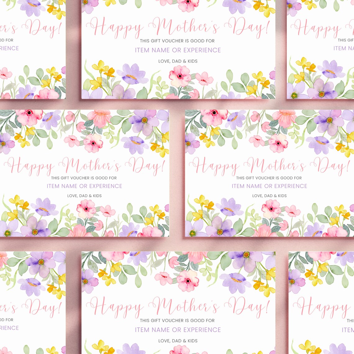 Mother's Day Gift Certificate Template, Event Experience Coupon, Floral ...