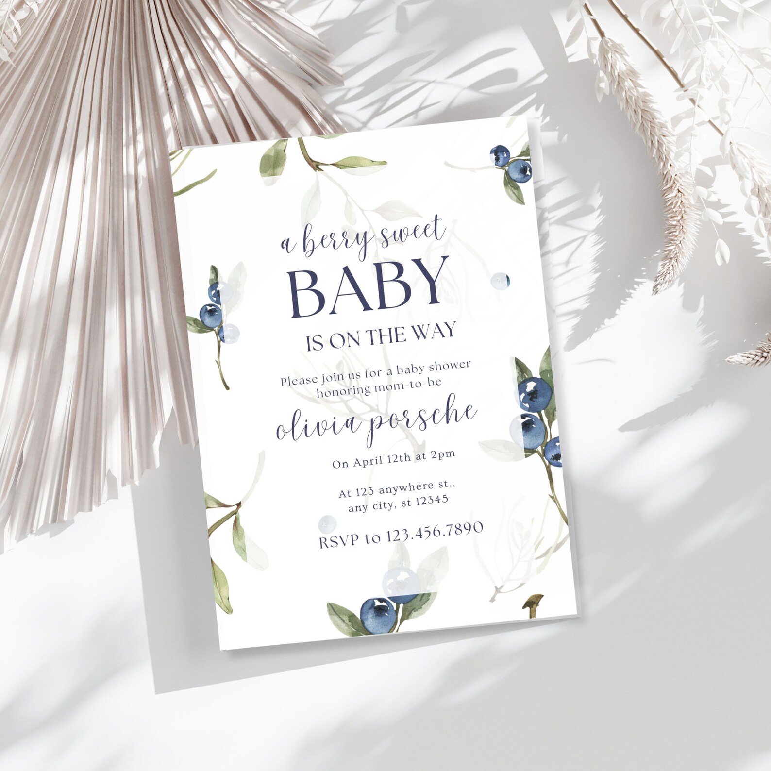 Blueberry Baby Shower Invitation, Editable Template, Berry Sweet Baby ...