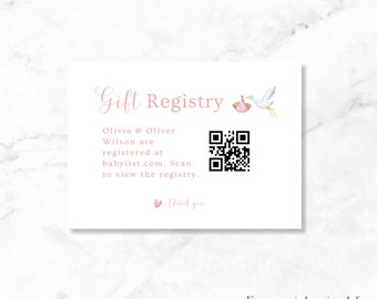 QR Code Registry, Digital Download, Pink Baby Shower Insert, Modern ...