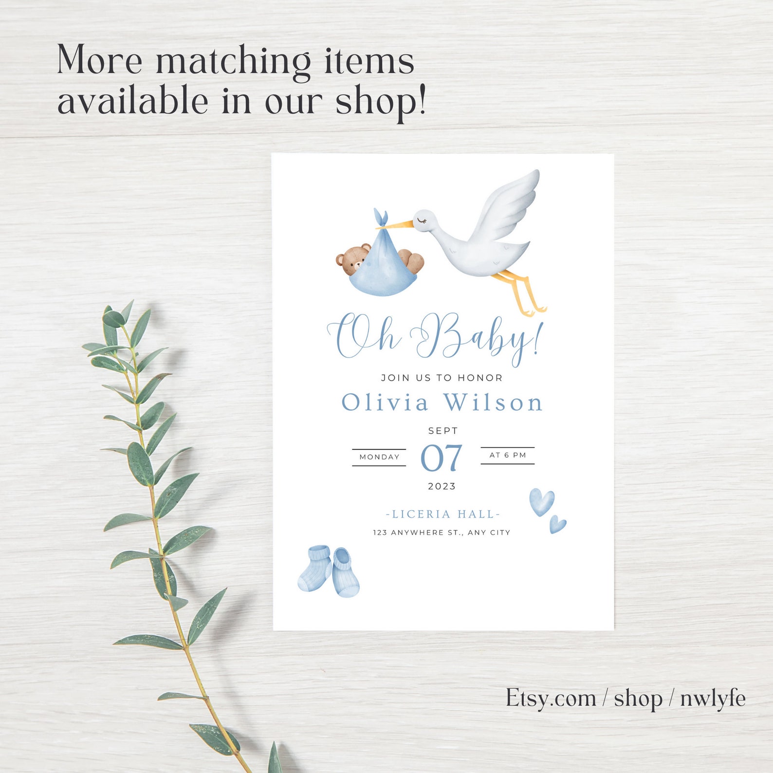 Stork Baby Shower Bundle Templates Stork Baby Shower Blue - Etsy