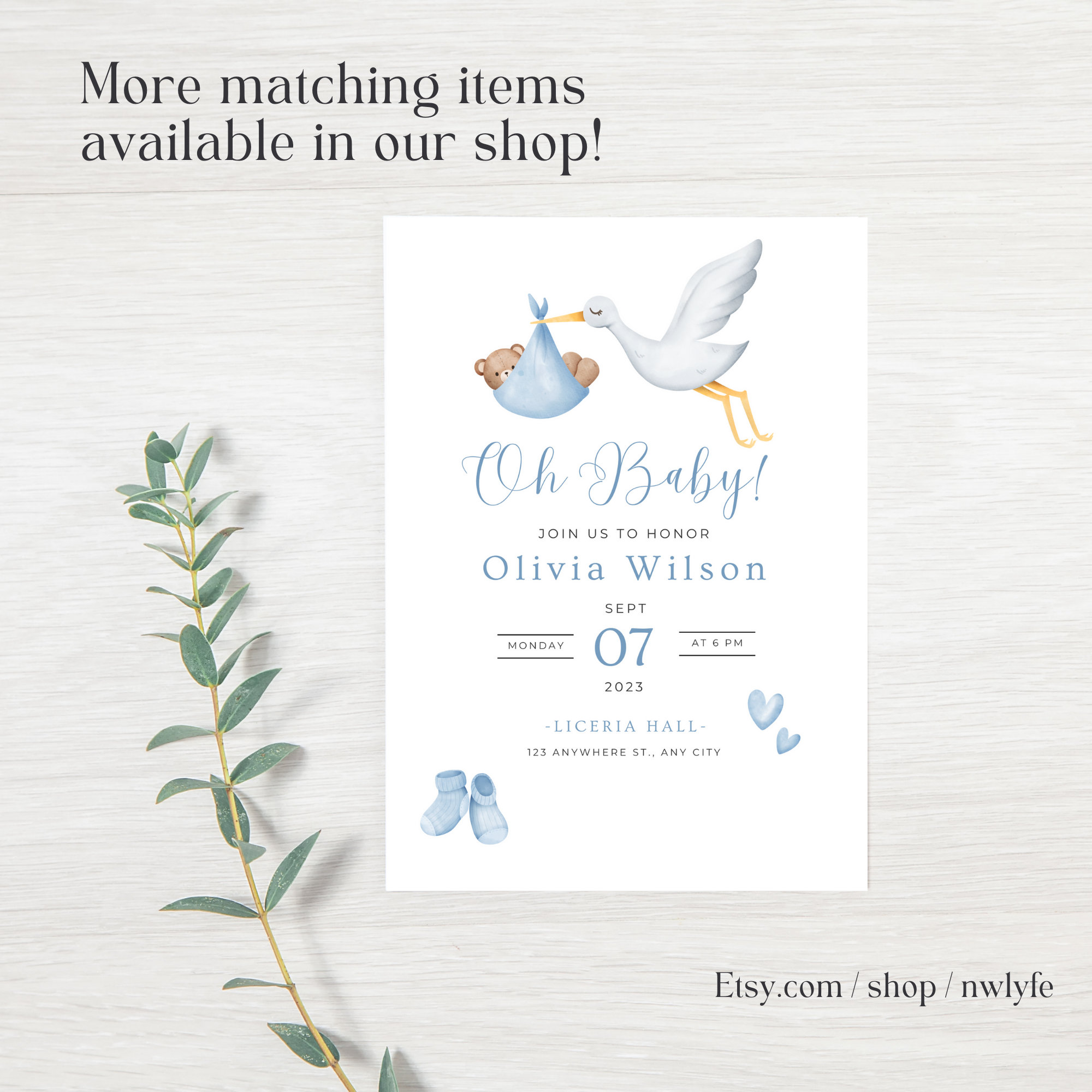 Stork Baby Shower Bundle Templates Stork Baby Shower Blue - Etsy