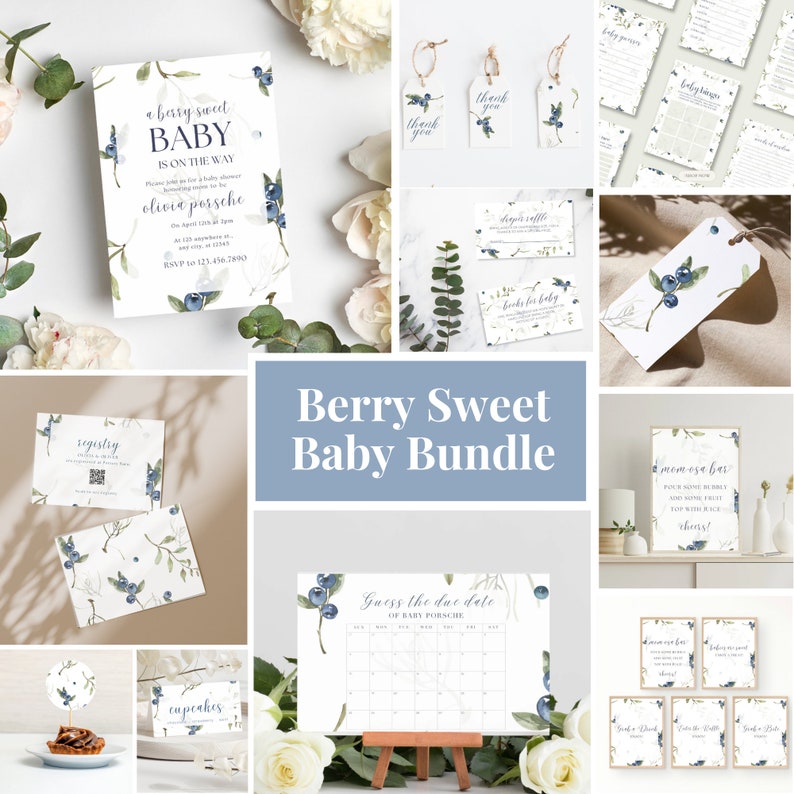 Blueberry Baby Shower Bundle, Berry Sweet Baby on the Way Templates ...