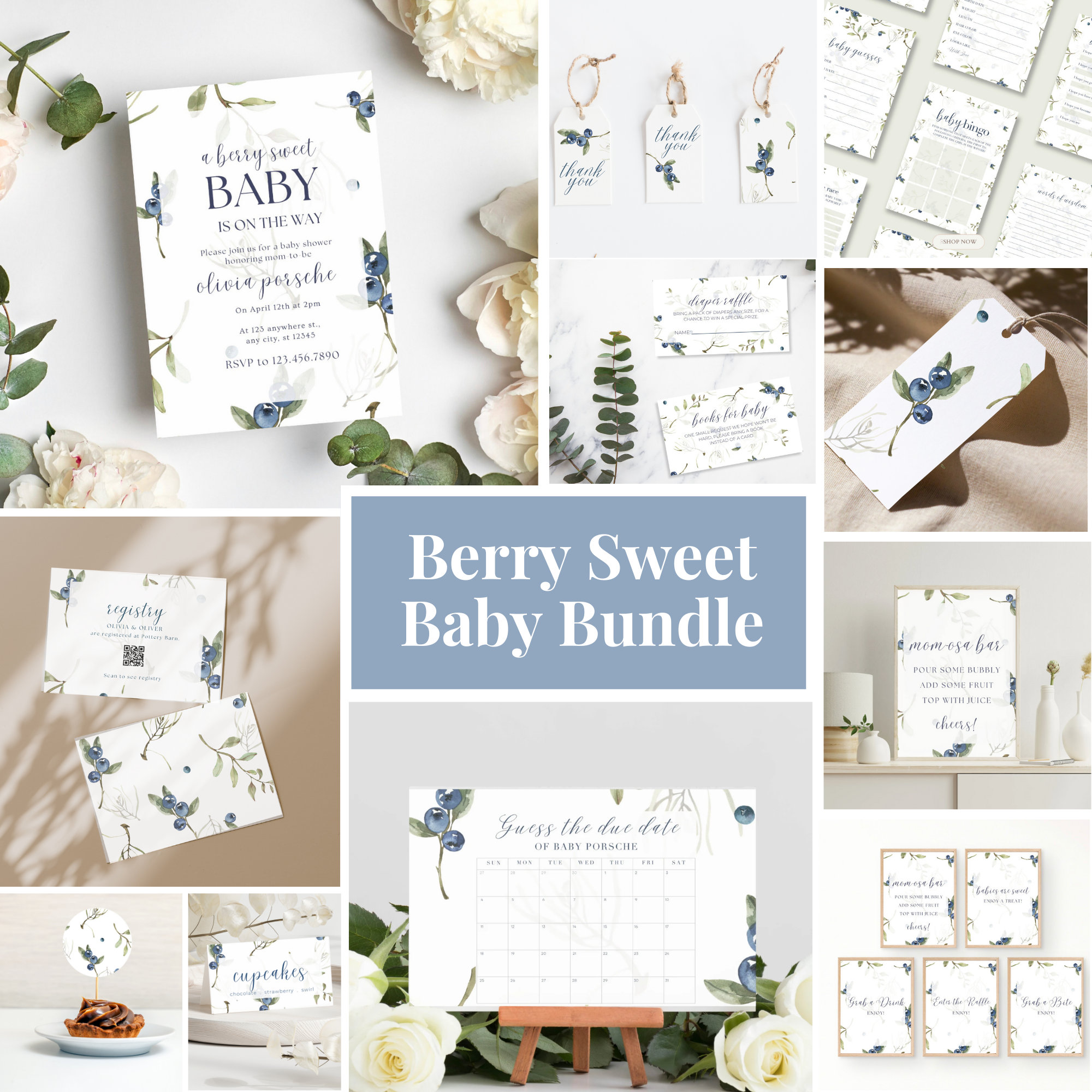 Blueberry Baby Shower Bundle, Berry Sweet Baby on the Way Templates ...