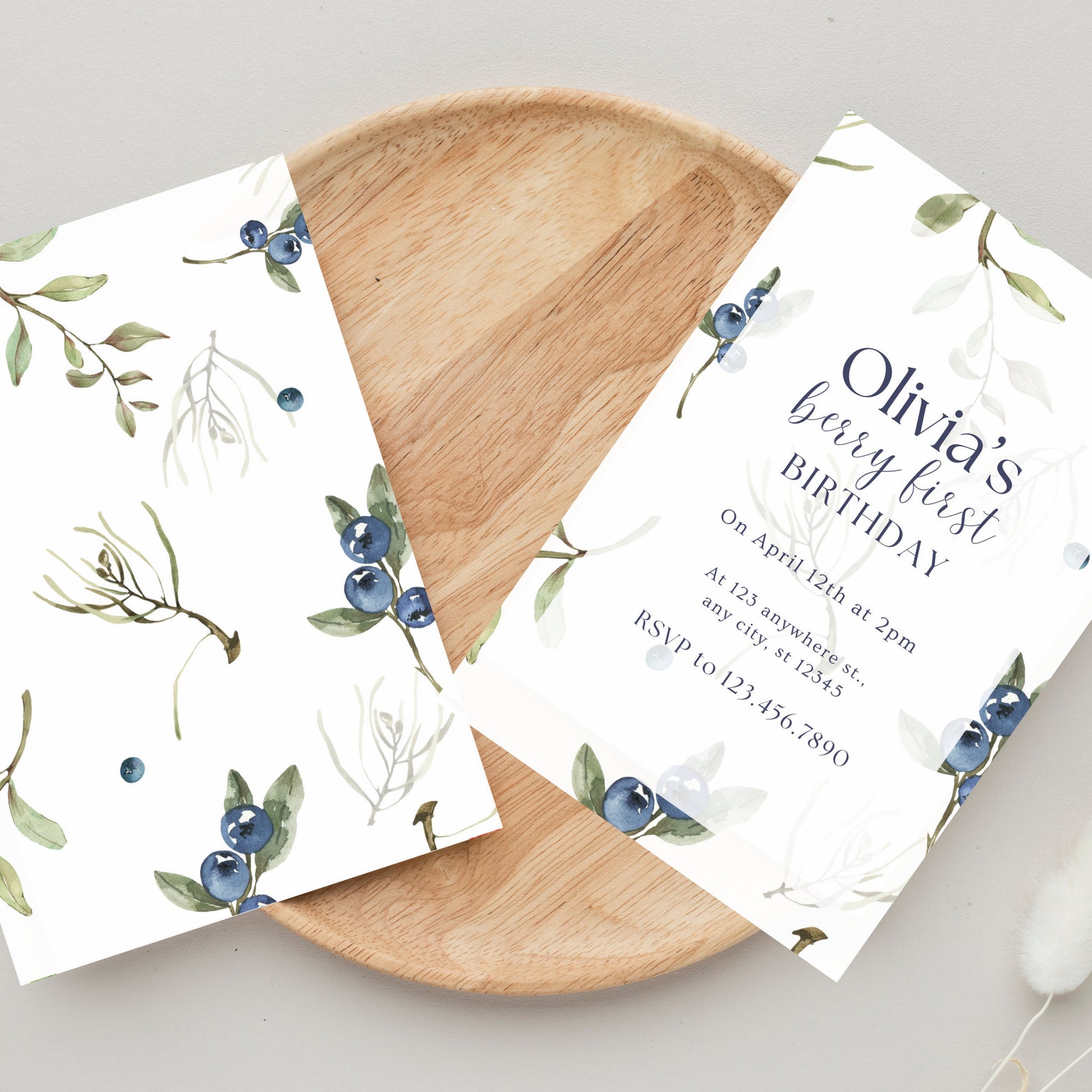 Blueberry First Birthday Invitation: Berry Sweet Theme (5x7" Editable ...