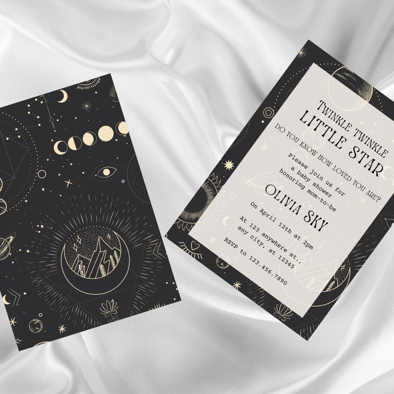 Editable Twinkle Twinkle Little Star Baby Shower Invitation, Astrology ...