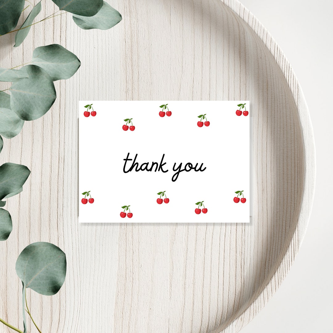Cherry Thank You Card, Editable Template, Berry Sweet Baby on the Way ...