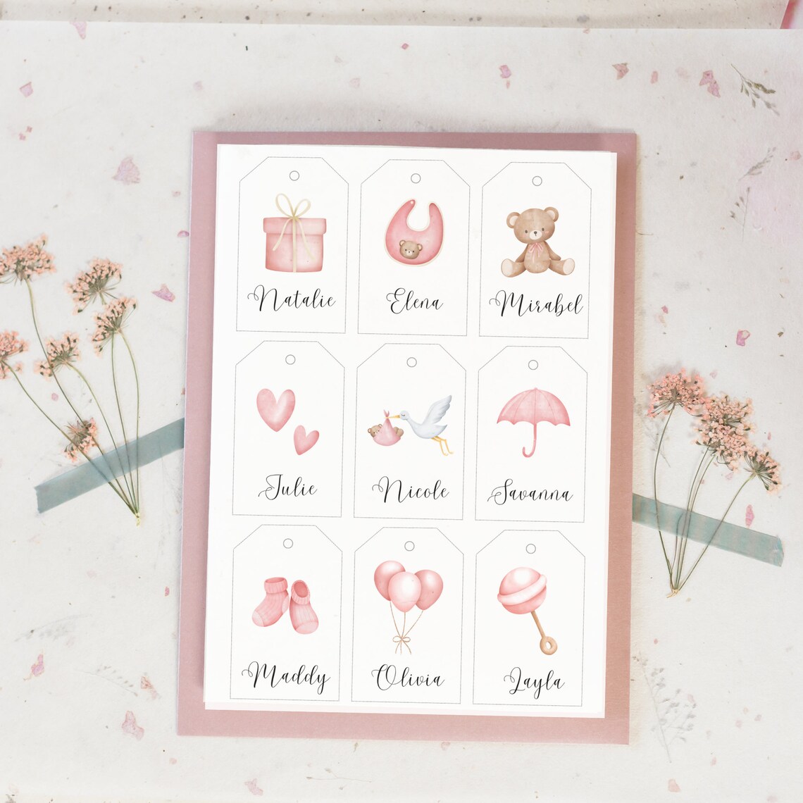 Editable Baby Shower Girl Tags Instant Download - Etsy