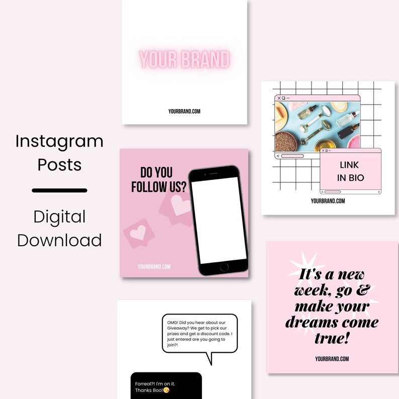 Editable Pink Instagram Feed Posts, 30 Canva Templates, Digital ...