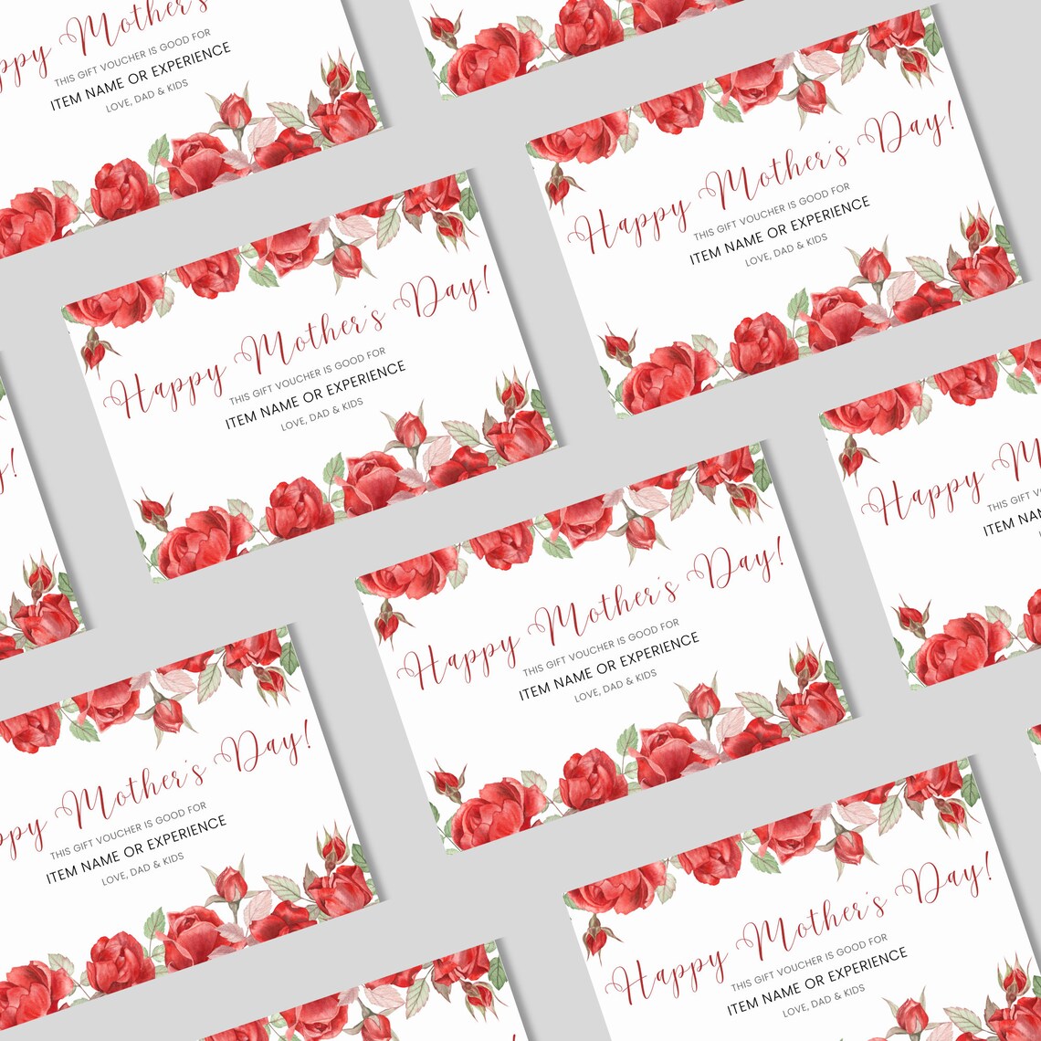 Mother's Day Gift Certificate Template, Event Experience Coupon, Red ...