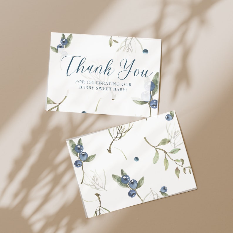 Blueberry Baby Shower Thank You Card, Printable Digital Download Berry ...