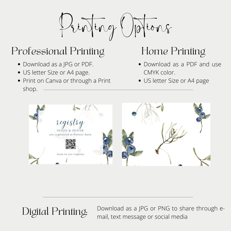 Blueberry Registry, Editable Registry Template, Blueberries Insert Card ...