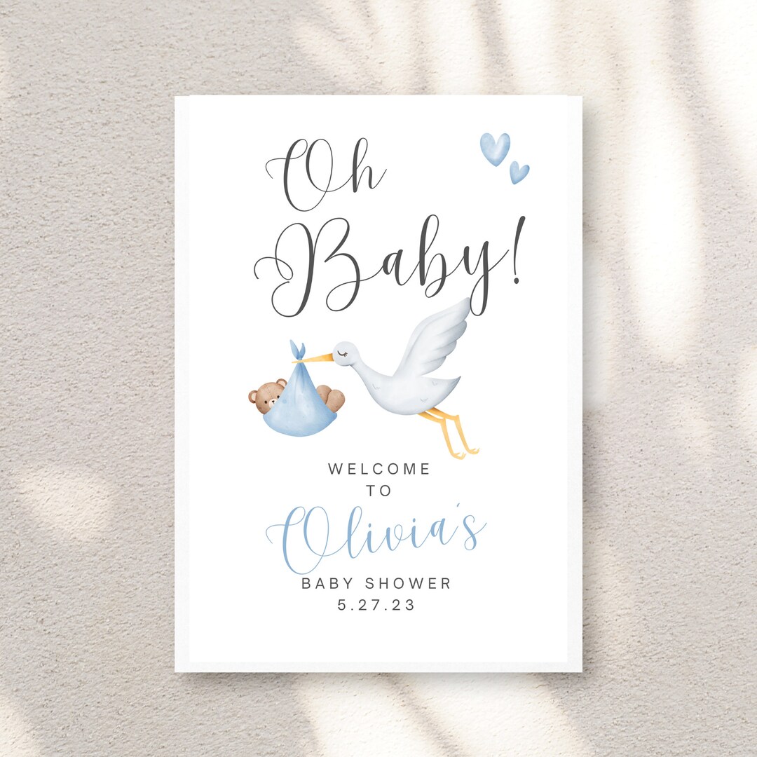 Editable Blue Stork Welcome Sign, Nautical Under the Sea Baby Shower - Etsy