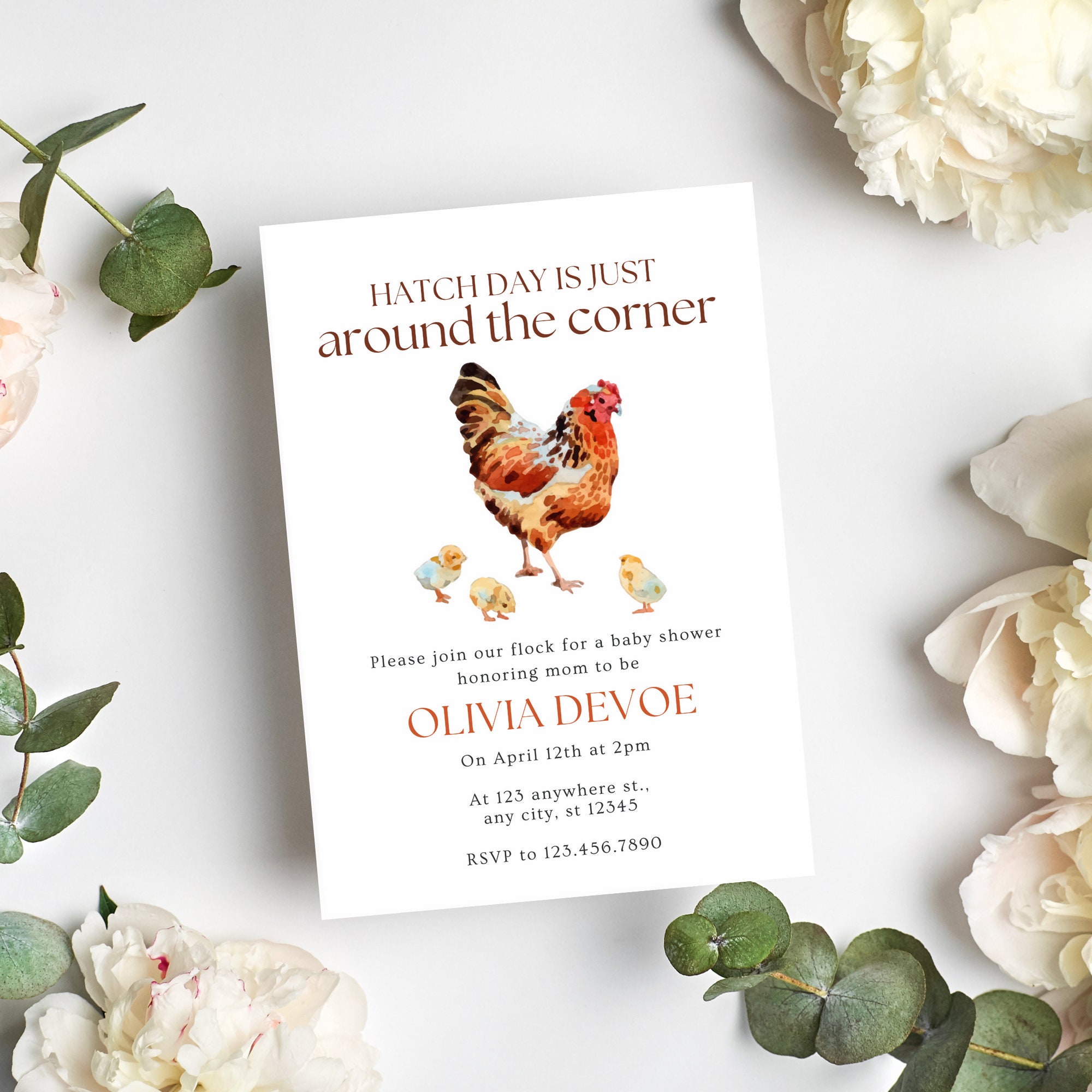 Chicken Invite, Editable Template, Chicken and Chicks, Ranch Stationary ...