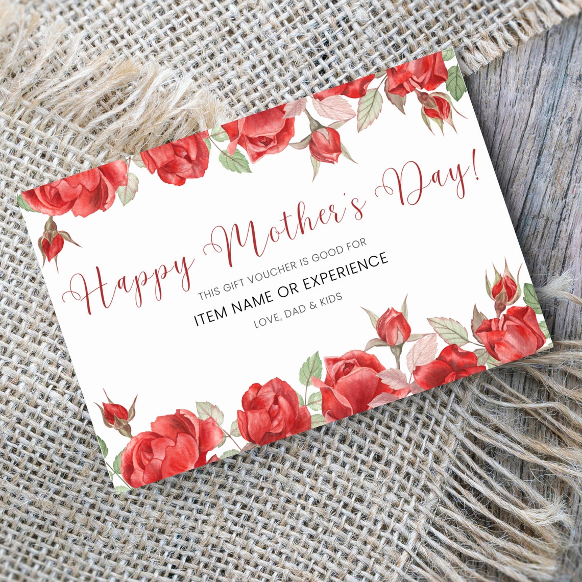 Mother's Day Gift Certificate Template, Event Experience Coupon, Red ...