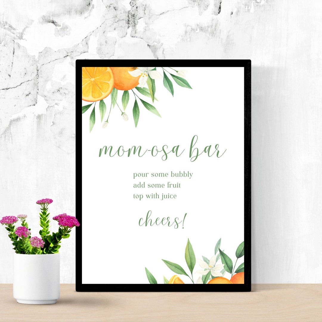 Floral Momosa Bar Sign: Baby Shower Printable (8x10, Editable Template ...