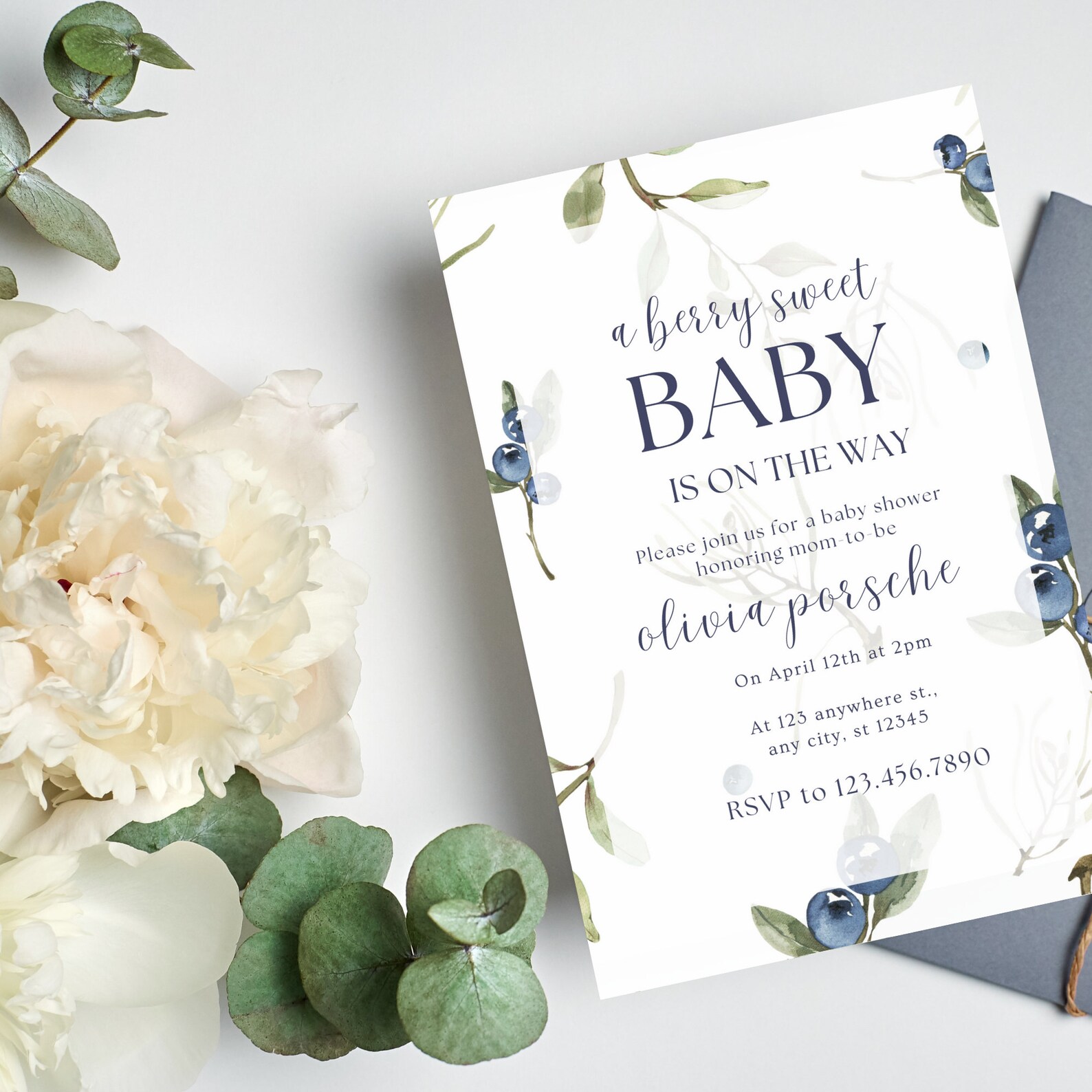 Blueberry Baby Shower Invitation, Editable Template, Berry Sweet Baby ...