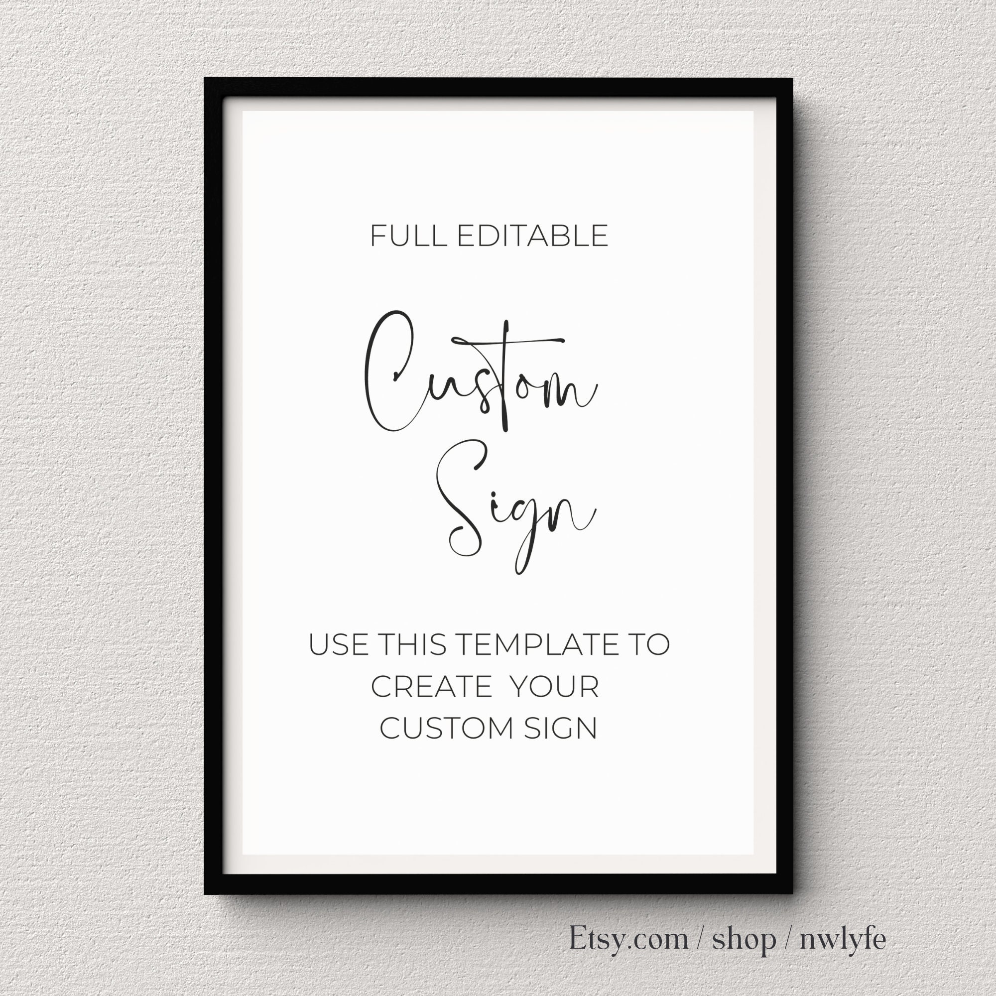 EDITABLE Custom Sign Template, Black and White Calligraphy, Baby Shower ...