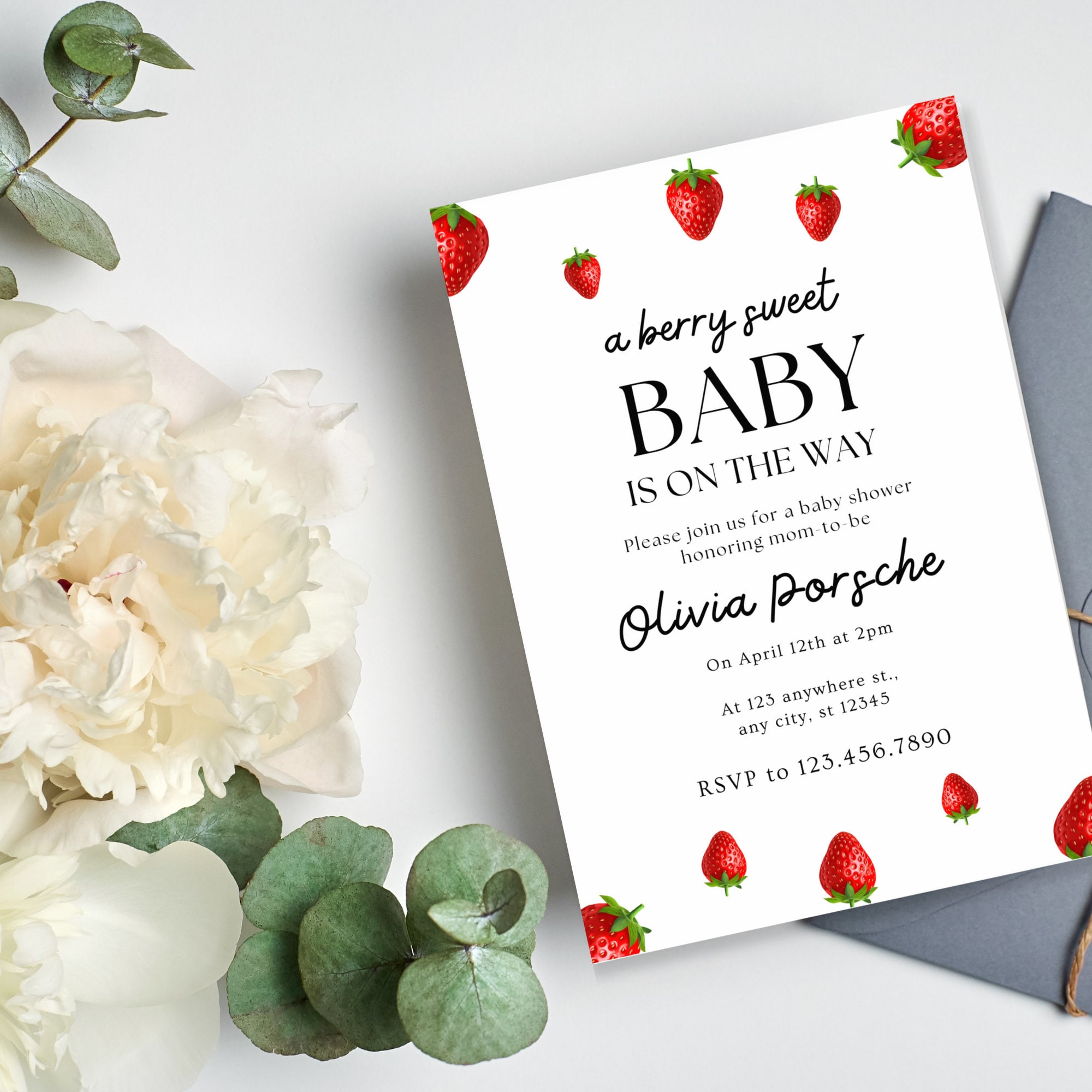 Berry Sweet Baby on the Way Strawberry Themed Baby Shower Invitation ...