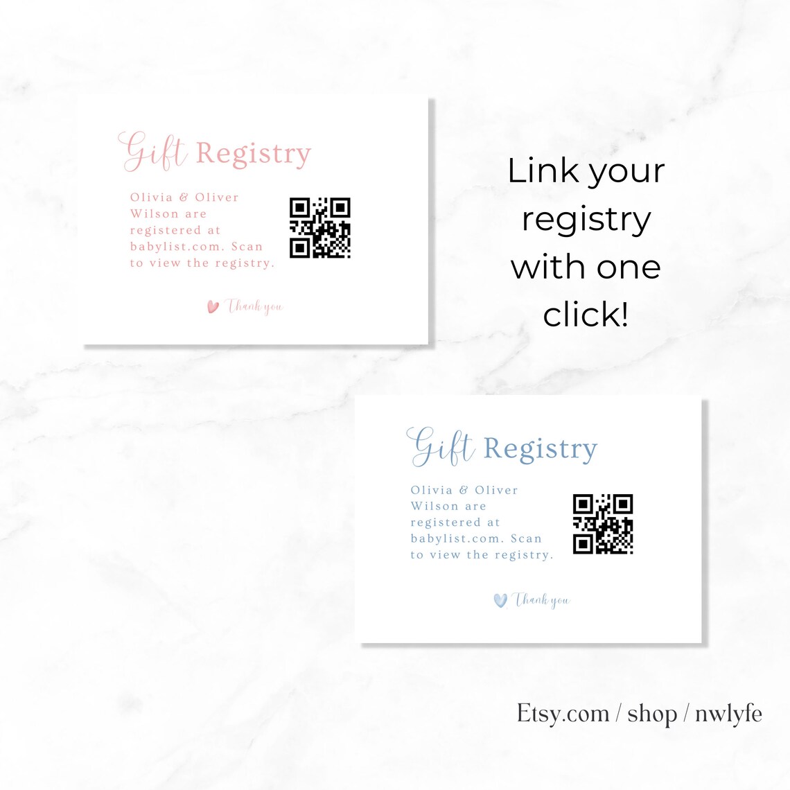 QR Code Registry, Digital Download, Pink Baby Shower Insert, Modern ...