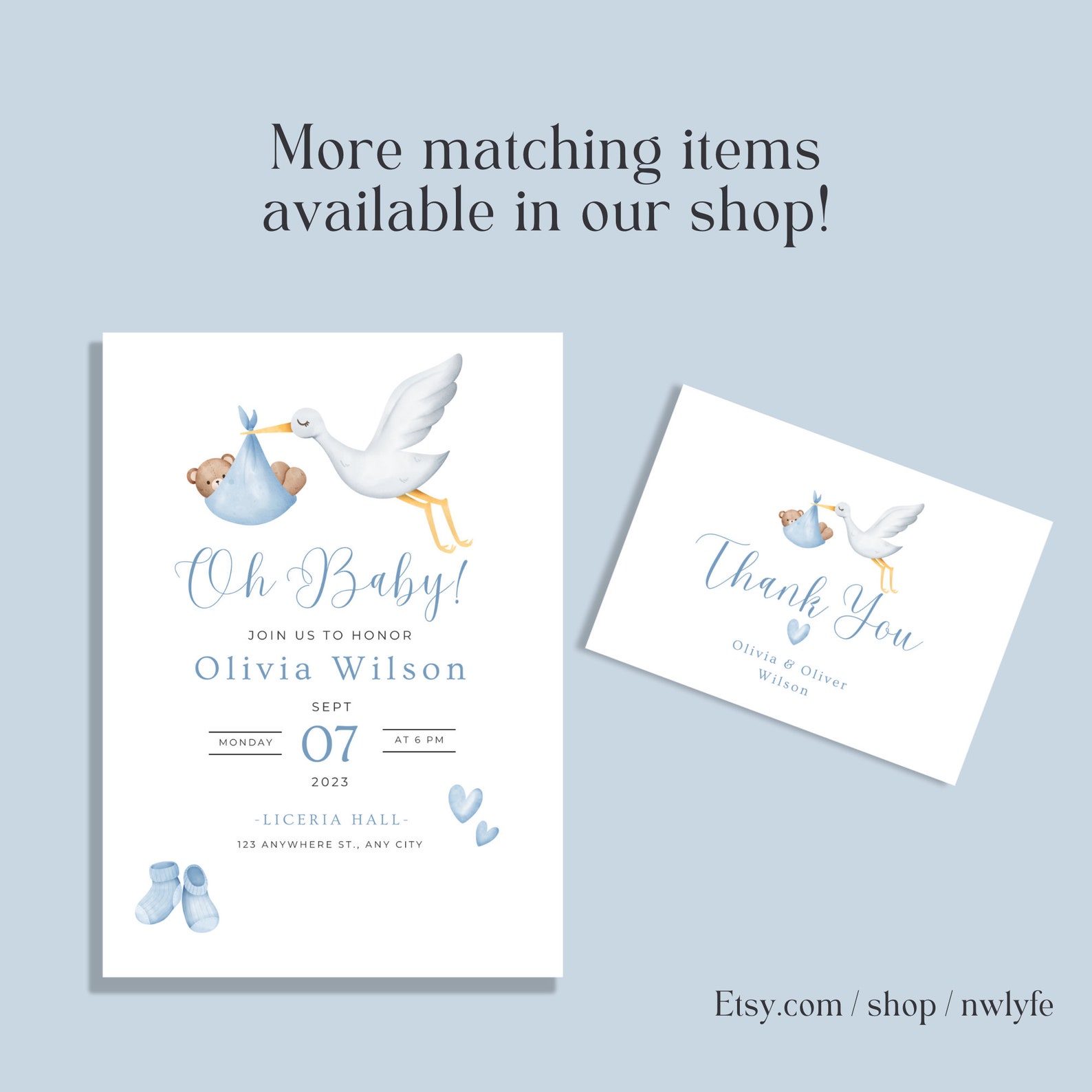 Editable Blue Stork Baby Shower Invitation Invites Template Instant ...