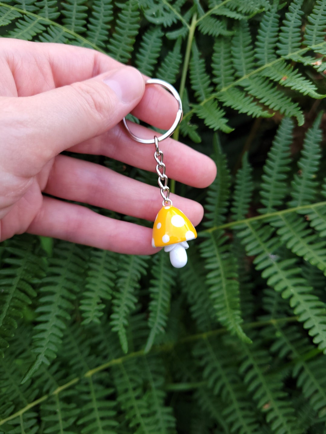 Yellow Mushroom Key Ring Tiny Toadstool Keychain Silver - Etsy