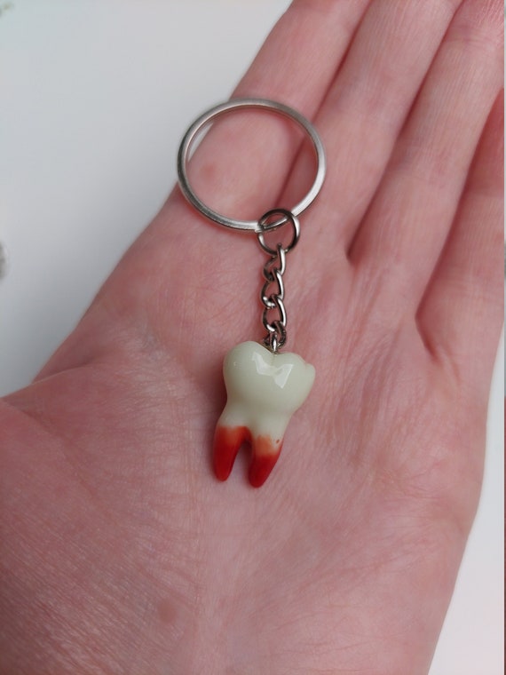 MADE TO ORDER Glow in the Dark Bloody Tooth Key Ring - Etsy