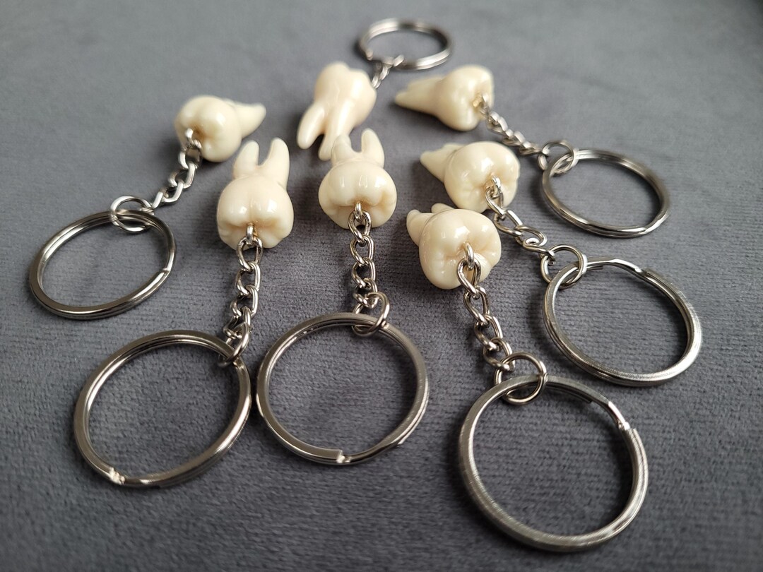 Tooth Key Ring Glow in the Dark Fake Teeth Artificial First Lower Molar ...