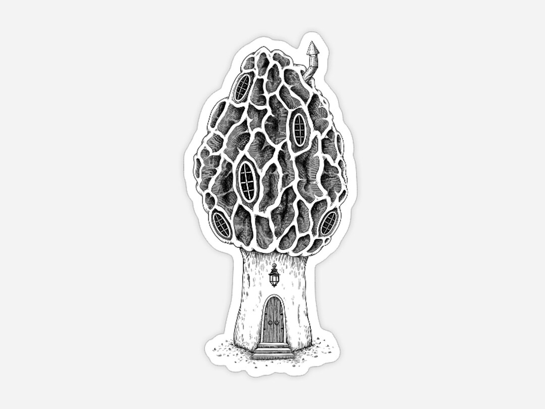 Morel Mushroom House Sticker, Hand Drawn Sticker, Vinyl Sticker ...