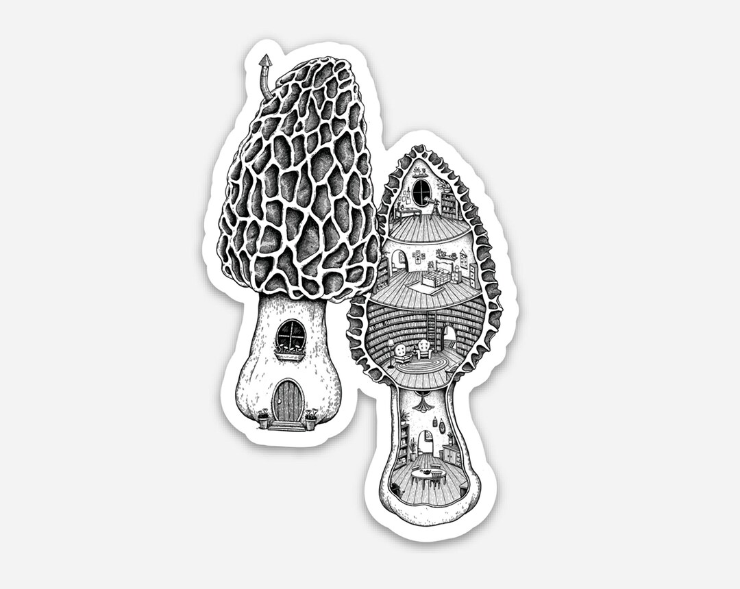 Morel Mushroom House Sticker, Hand Drawn Sticker, Vinyl Sticker ...