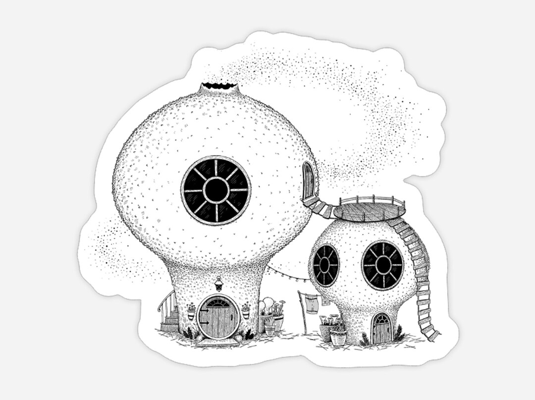Puffball Mushroom House Sticker, Hand Drawn Sticker, Vinyl Sticker ...