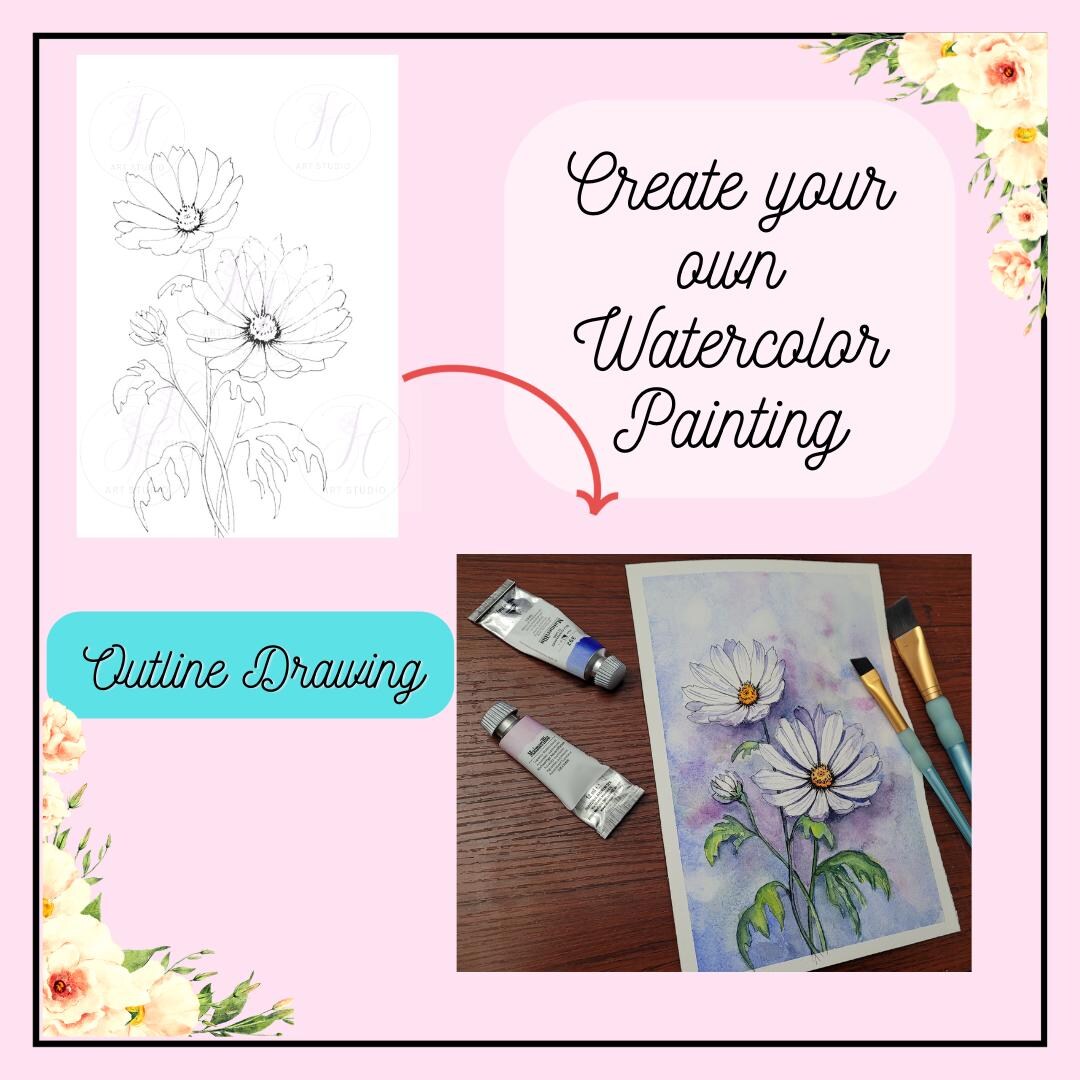 Drawing Template for Daisy Watercolor Paintings Outline Coloring Pages ...