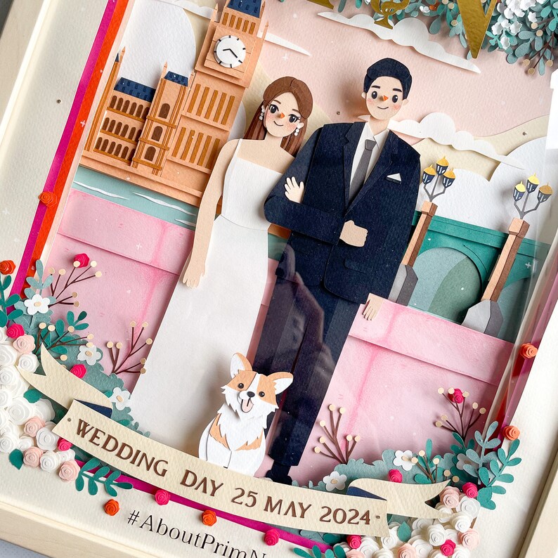 Personalized Paper Cut Portrait With Detailed Background, Couple ...