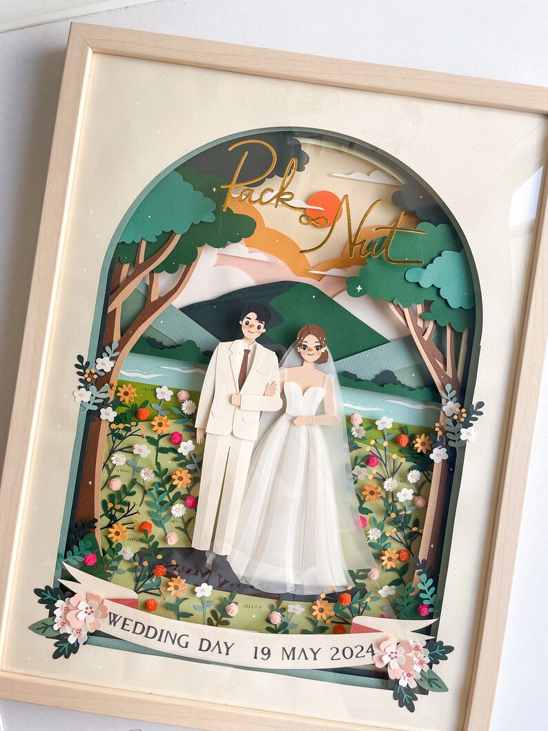 Personalized Paper Cut Portrait With Flower Field Background, Couple ...