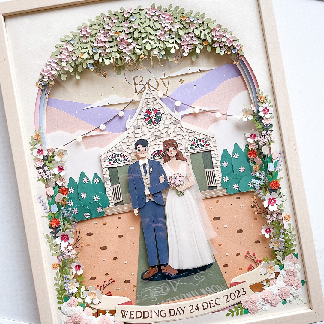 Personalized Paper Cut Portrait With Detailed Background, Couple ...