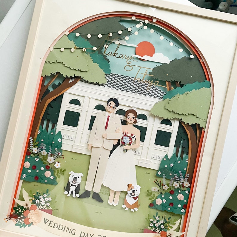 Personalized Paper Cut Portrait With Detailed Background, Couple ...