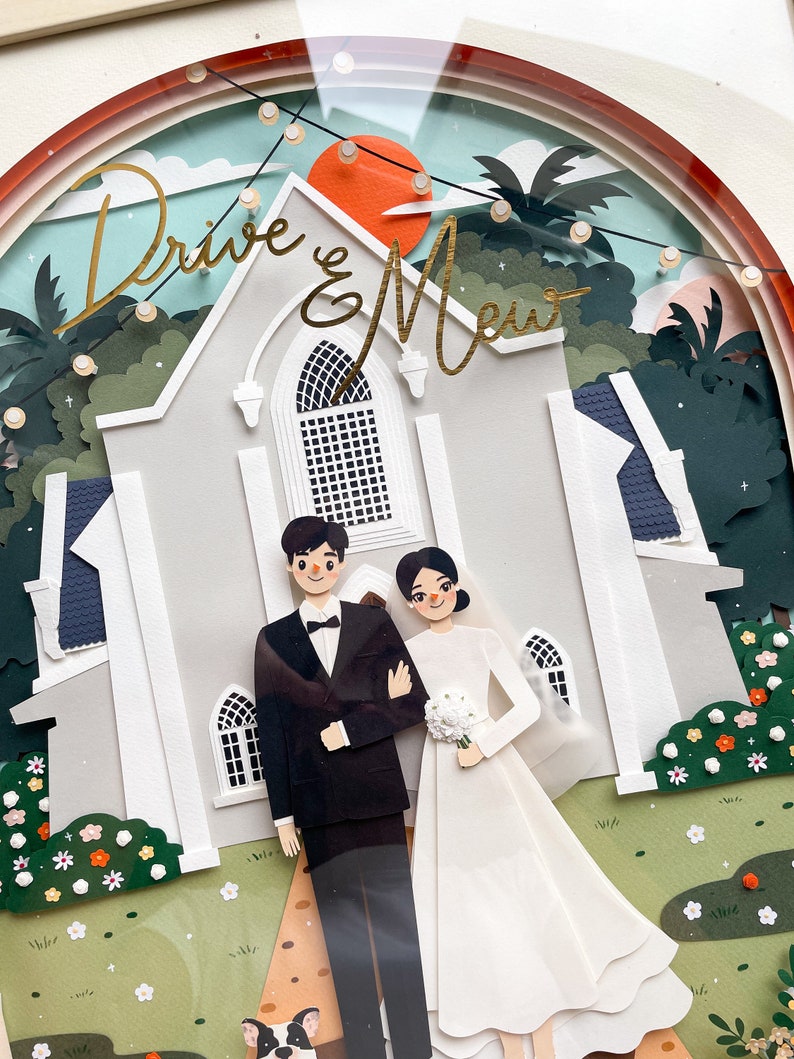 Personalized Paper Cut Portrait With Detailed Background, Couple ...