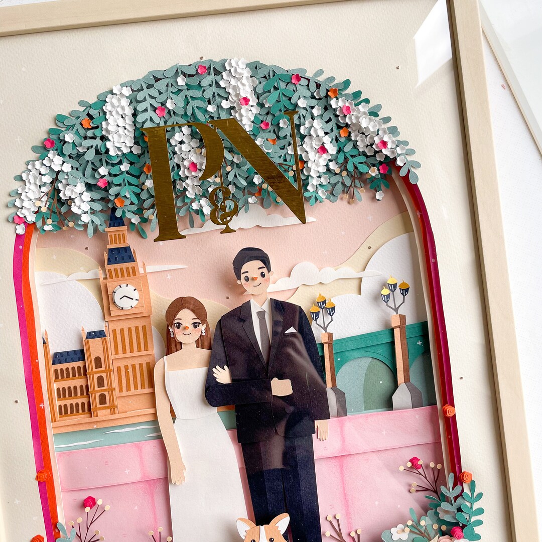 Personalized Paper Cut Portrait With Detailed Background, Couple ...