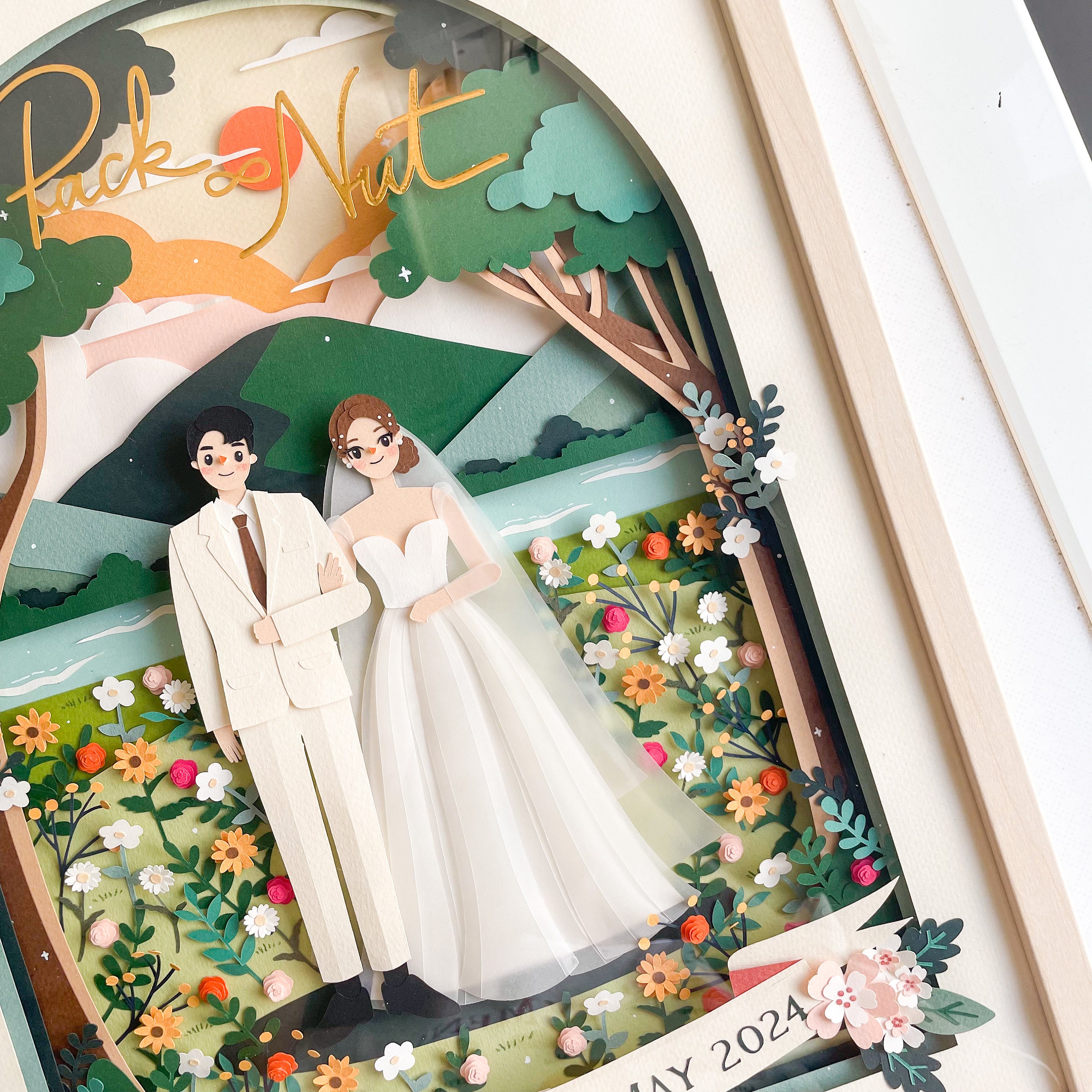 Personalized Paper Cut Portrait With Flower Field Background, Couple ...