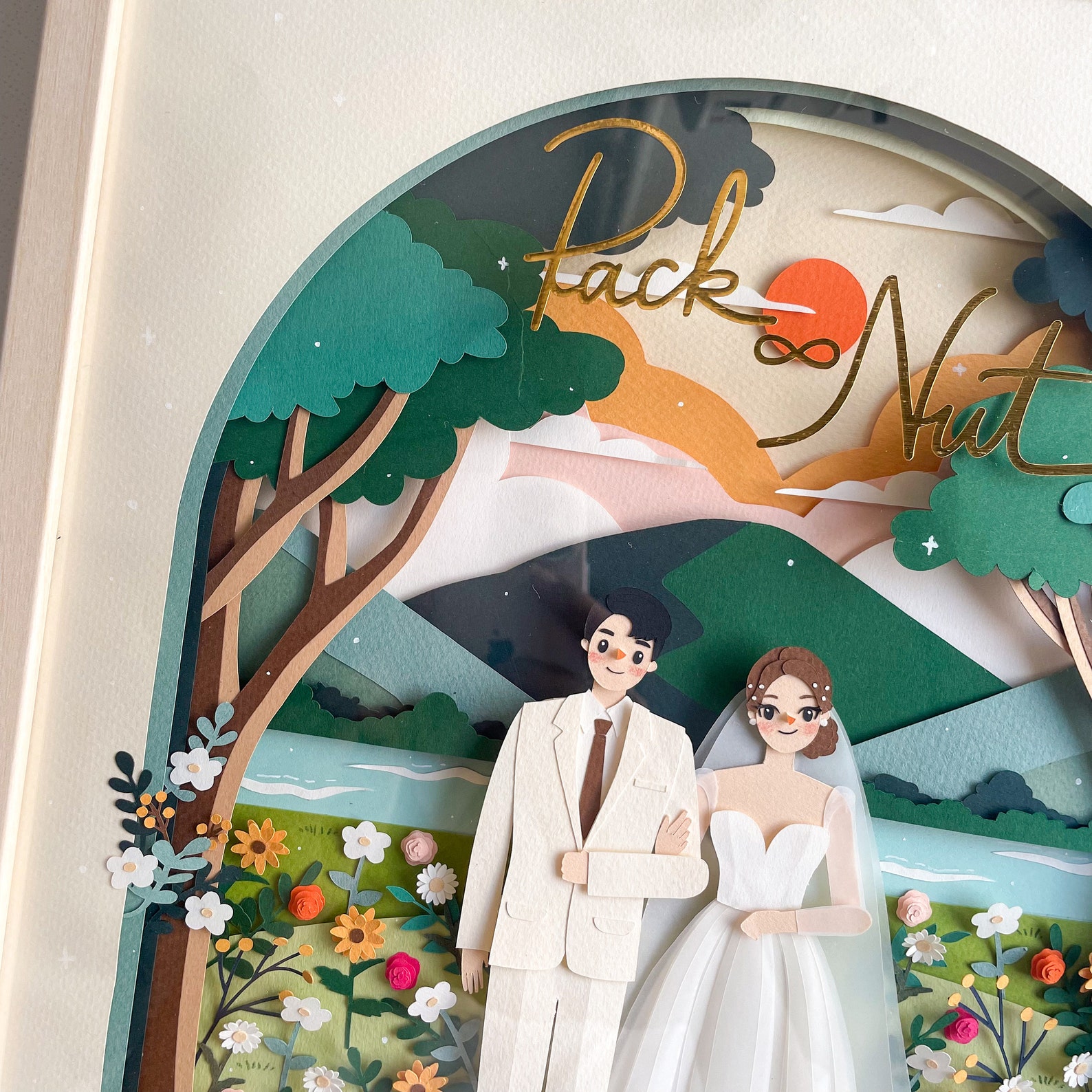 Personalized Paper Cut Portrait With Flower Field Background, Couple ...