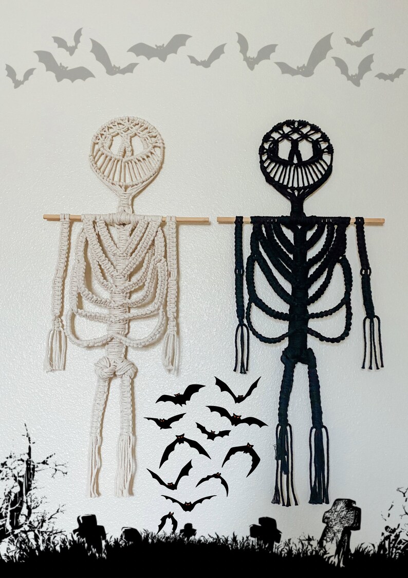 Macrame Halloween Skeleton, Handmade Wall Hanging, Macrame Wall Decor, Spooky Halloween Decor ...