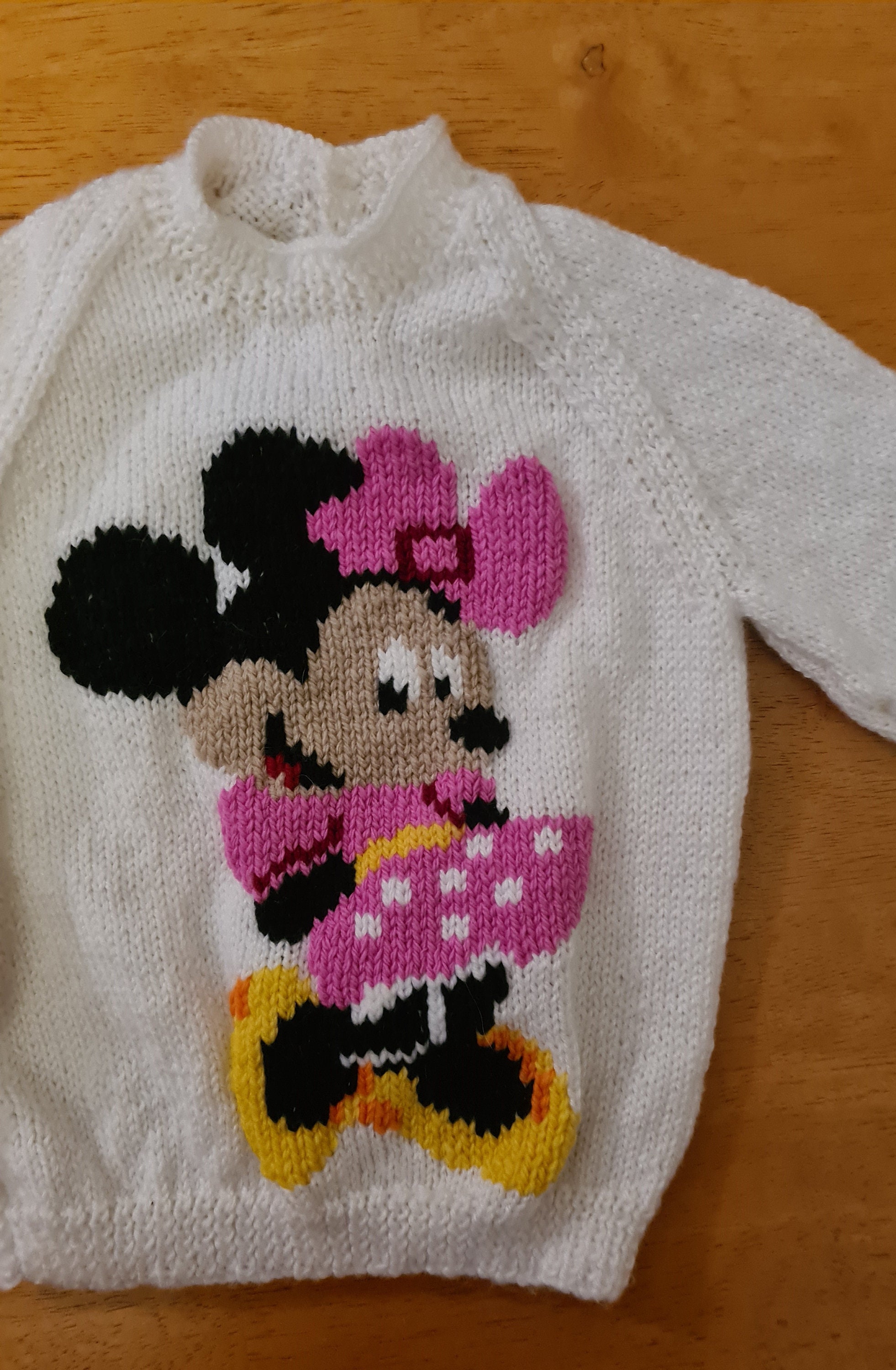 NEW = Hand Knitted Childs Jumper, Featuring Minnie Mouse. Main Colour ...