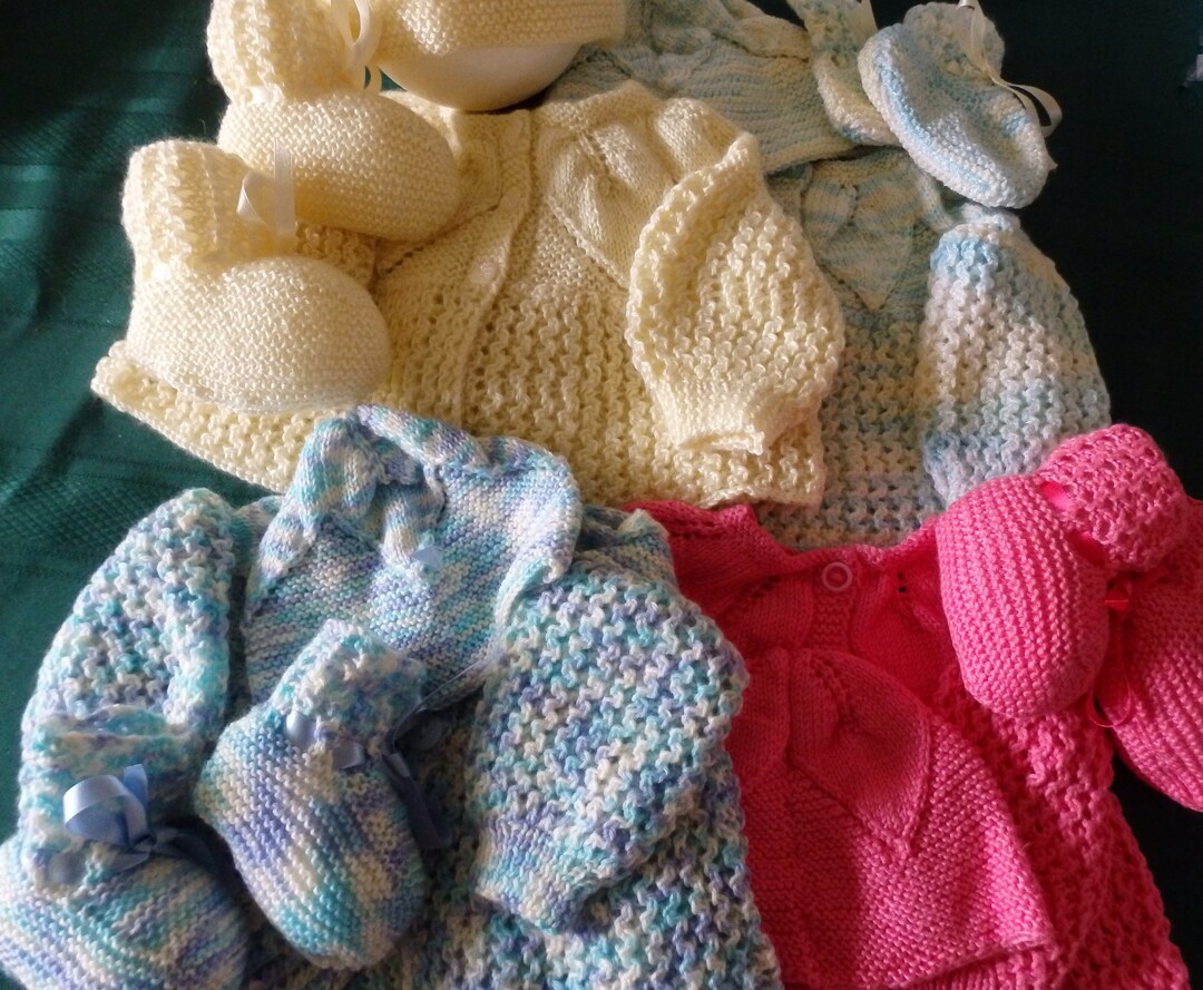 New- Hand Knitted Baby Layettes (sets) Various Colours, New Born - Etsy