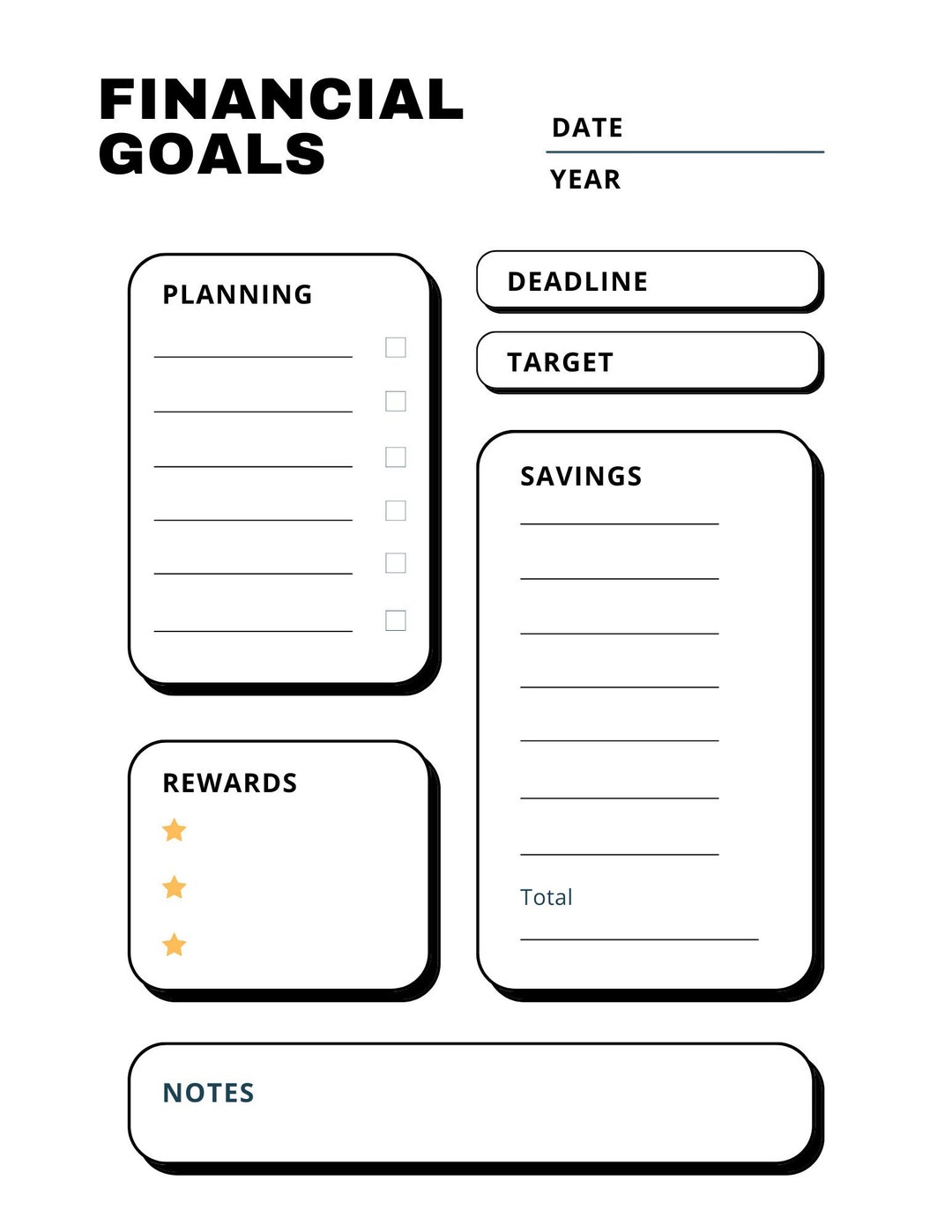 Financial Goals Tracker - Black Font Printable PDF Download - Etsy